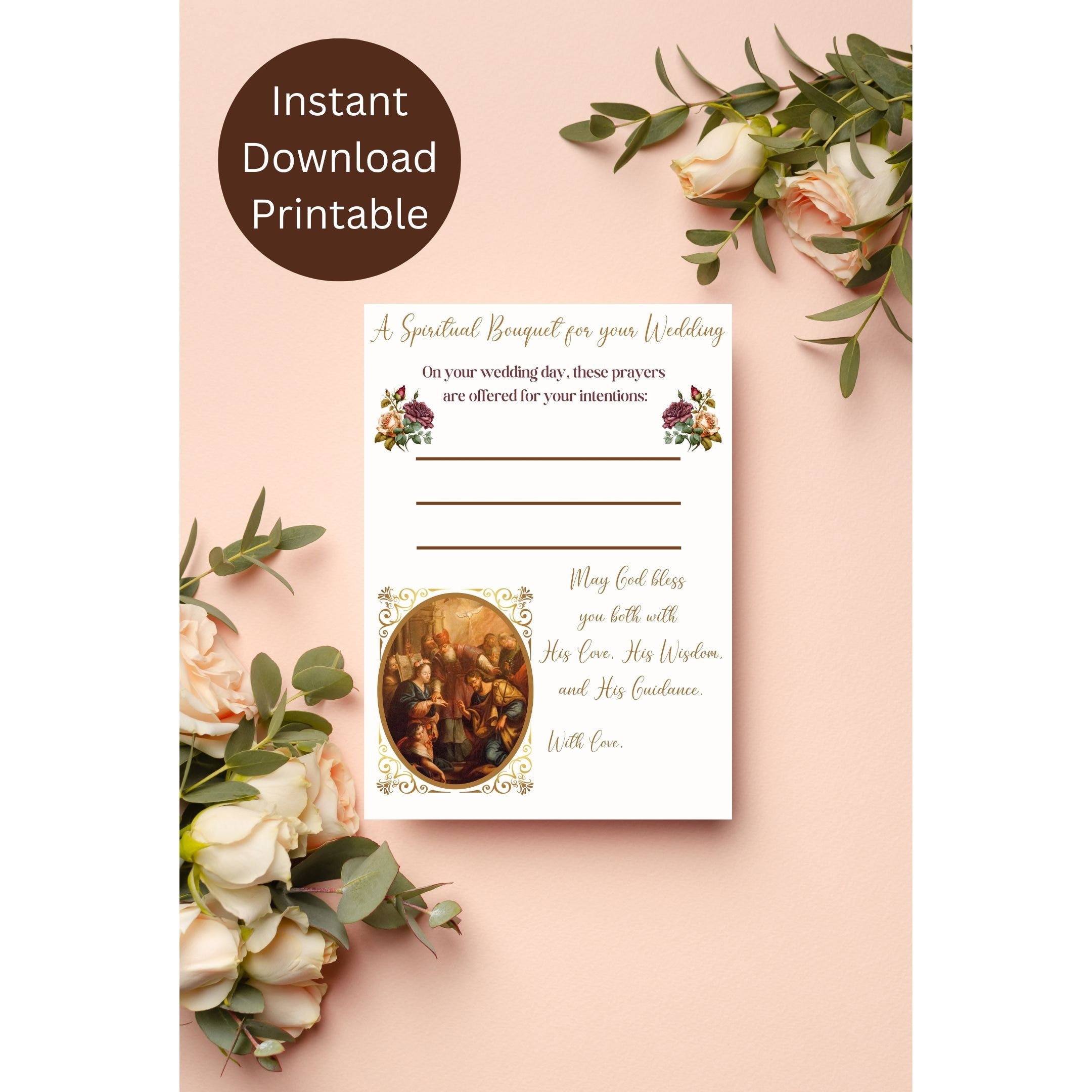 Catholic Wedding Spiritual Bouquet Card, Holy Matrimony Prayers ...