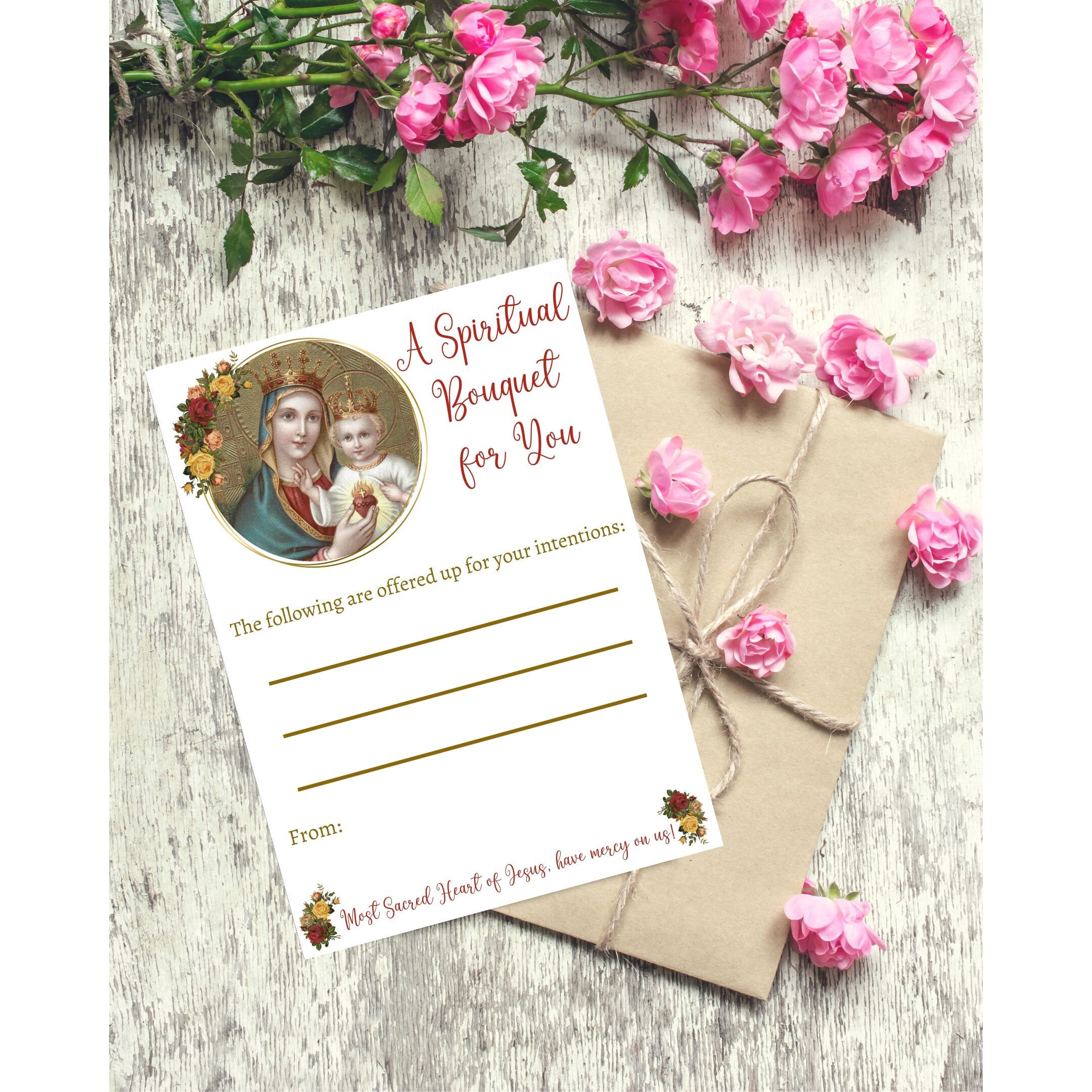 Spiritual Bouquet Printable Card / Sacred Heart of Jesus / Prayer Card ...