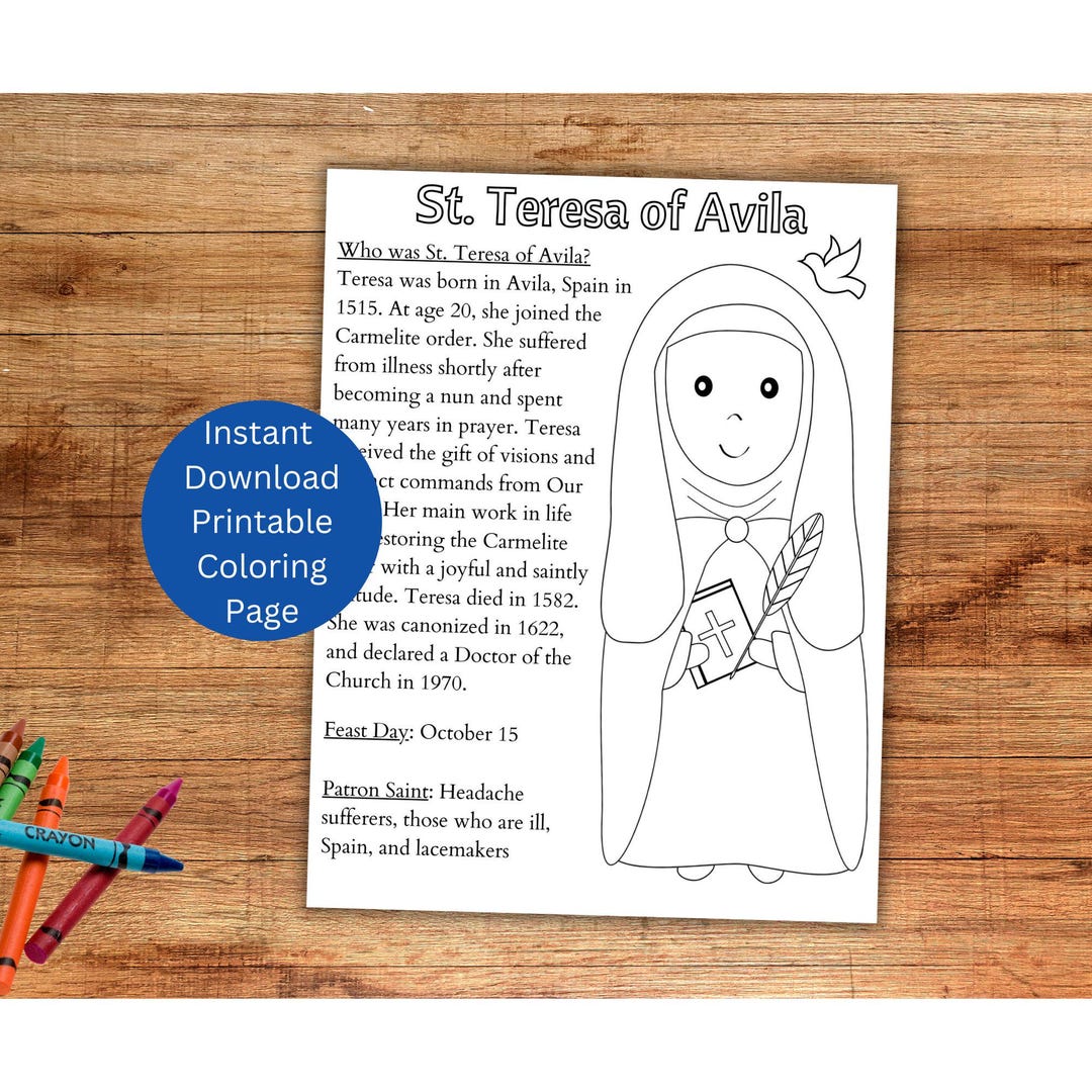St. Teresa of Avila Coloring Page, Printable Saint Coloring, Catholic ...
