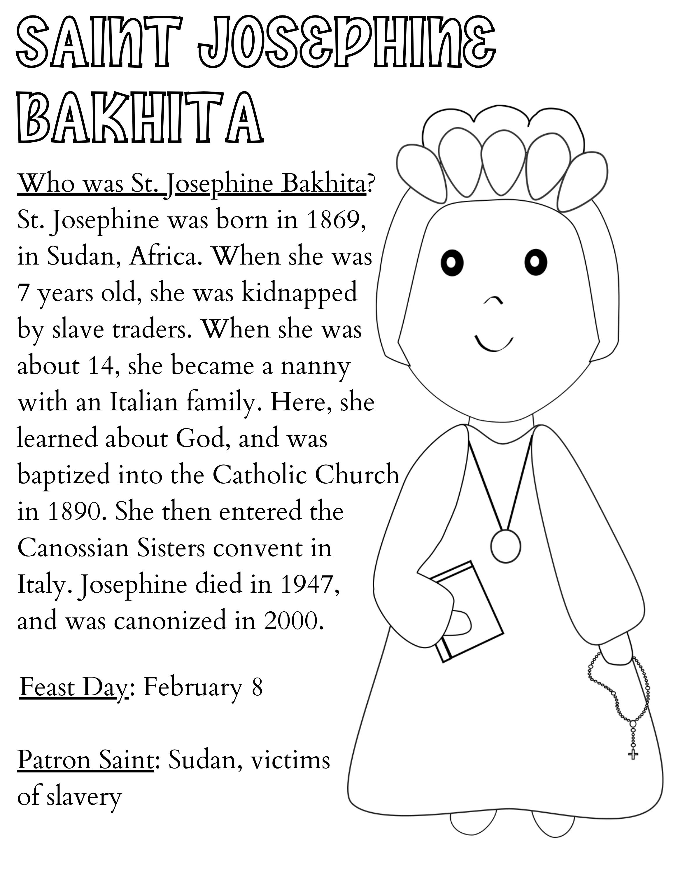 St. Josephine Bakhita Coloring Page, Printable Saint Coloring Picture ...