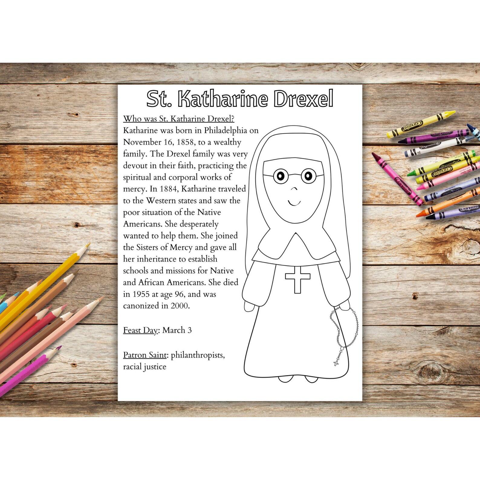 St. Katharine Drexel Printable Coloring Page, Catholic Saint Kid's ...