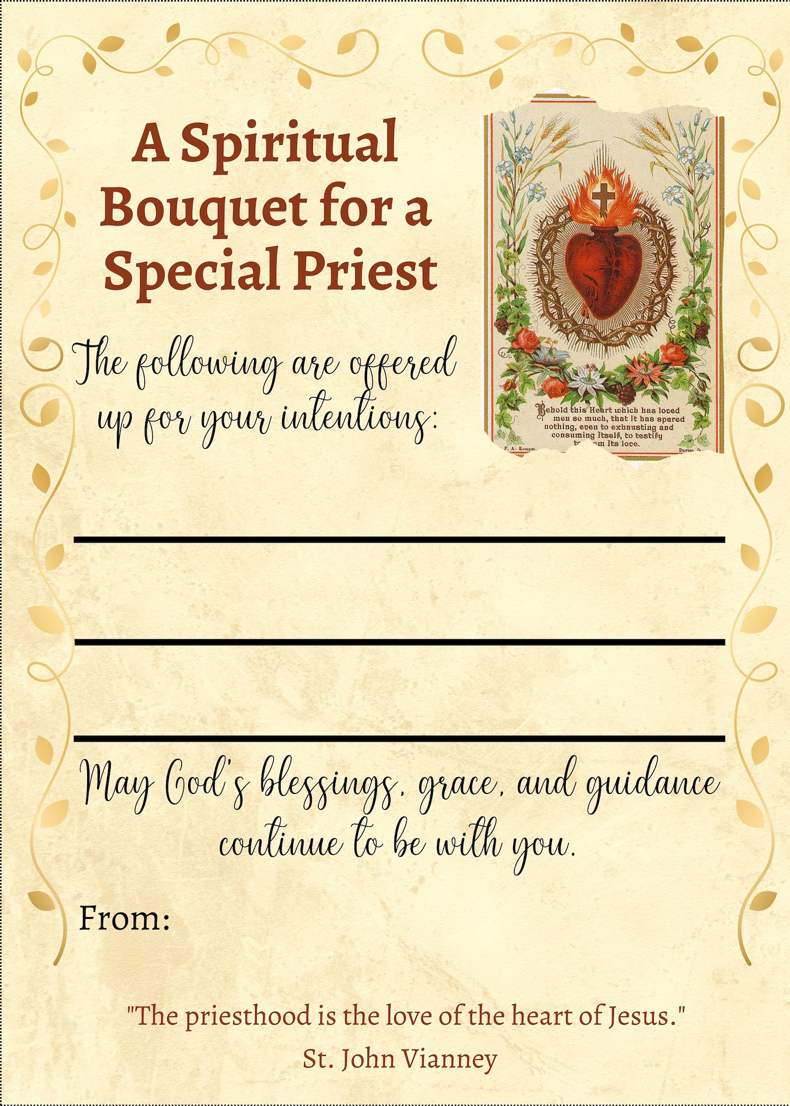 Priest Spiritual Bouquet Printable Card / Catholic Gift / Prayer Card ...