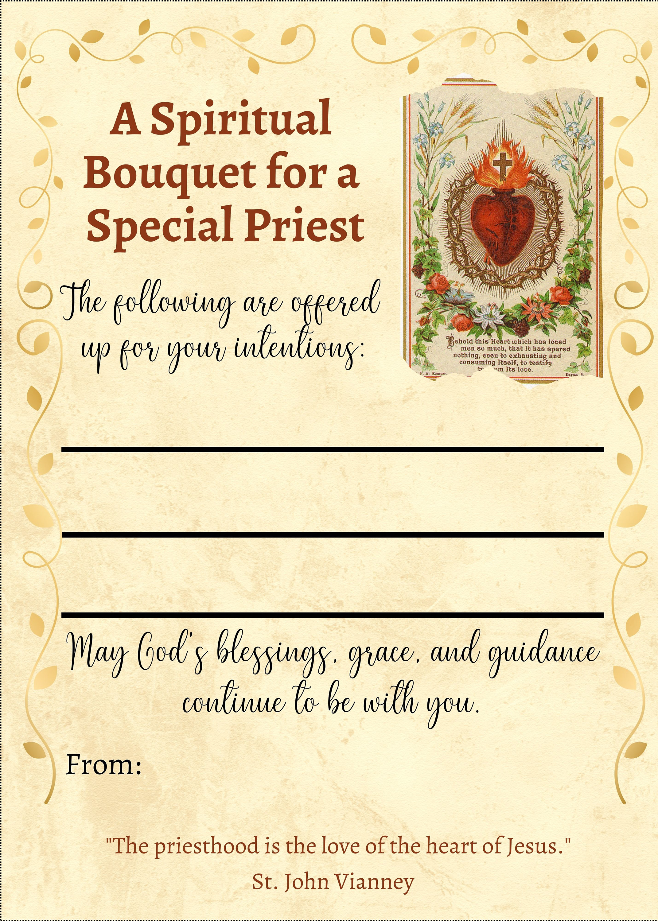 Priest Spiritual Bouquet Printable Card / Catholic Gift / Prayer Card ...