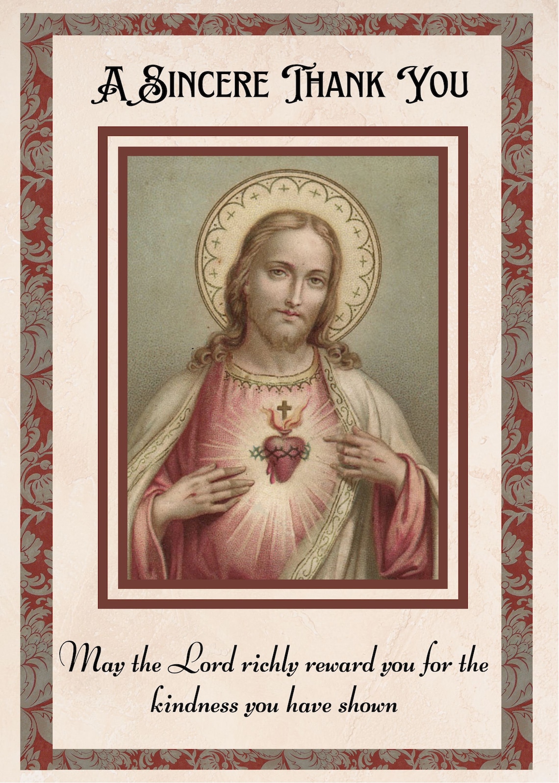 Catholic Printable Thank You Card, Sacred Heart of Jesus Greeting ...