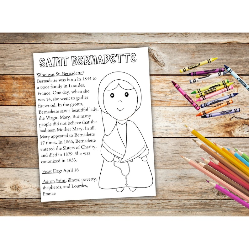 St. Bernadette Coloring Page, Printable Saint Coloring, Catholic Kid's ...