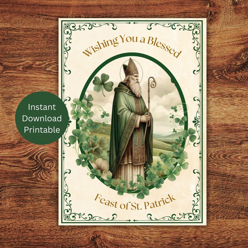 St. Patrick's Day Printable Card, Catholic Saint Greeting Notecard ...