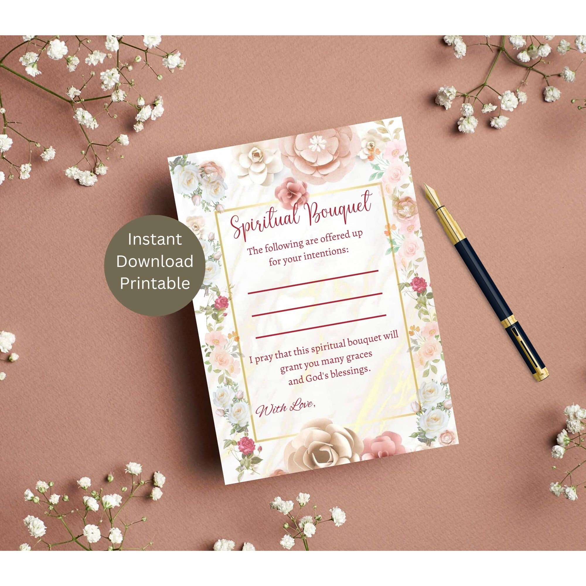 Printable Catholic Floral Spiritual Bouquet Card, Instant Download ...