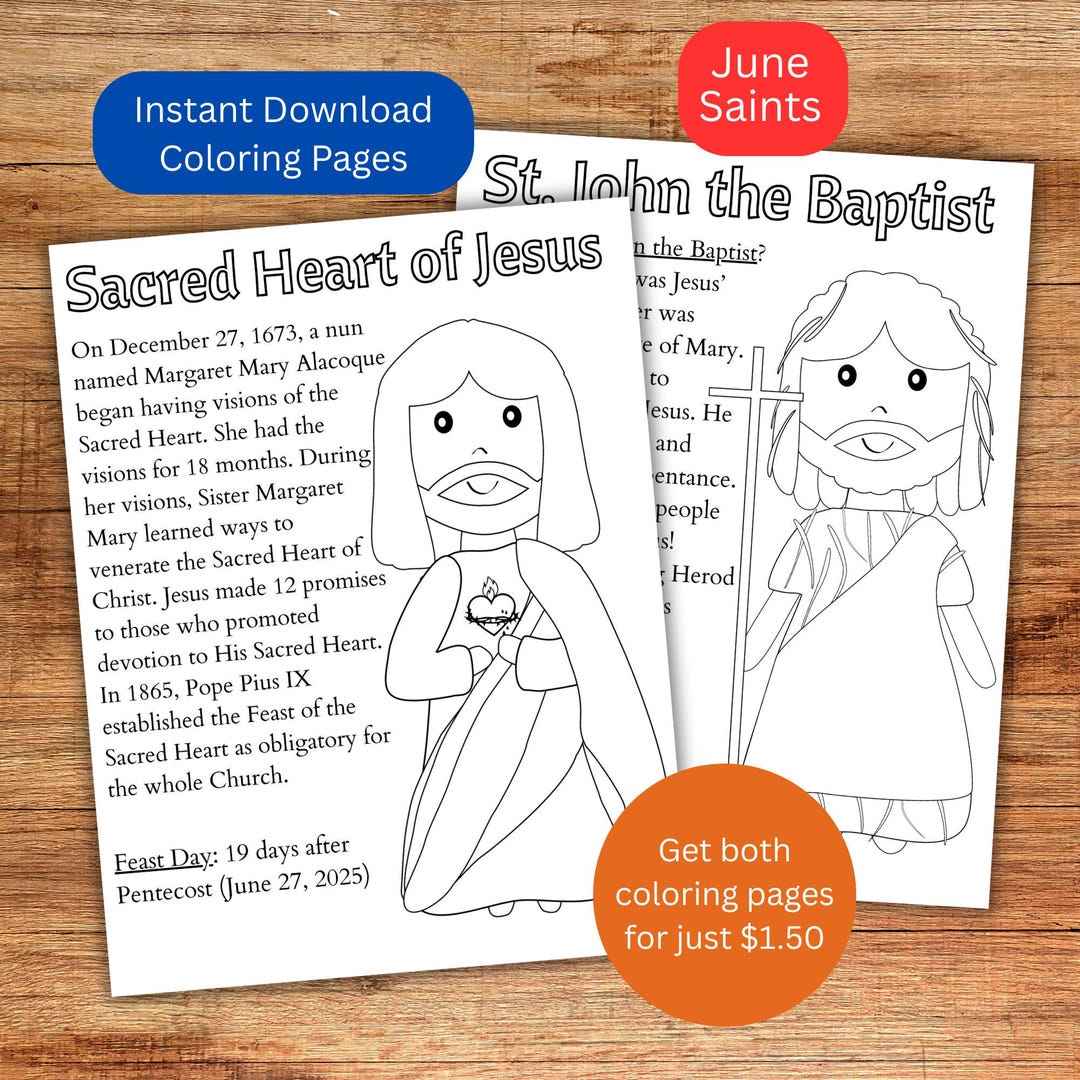 Printable June Saint Coloring Pictures, Sacred Heart of Jesus, St. John ...