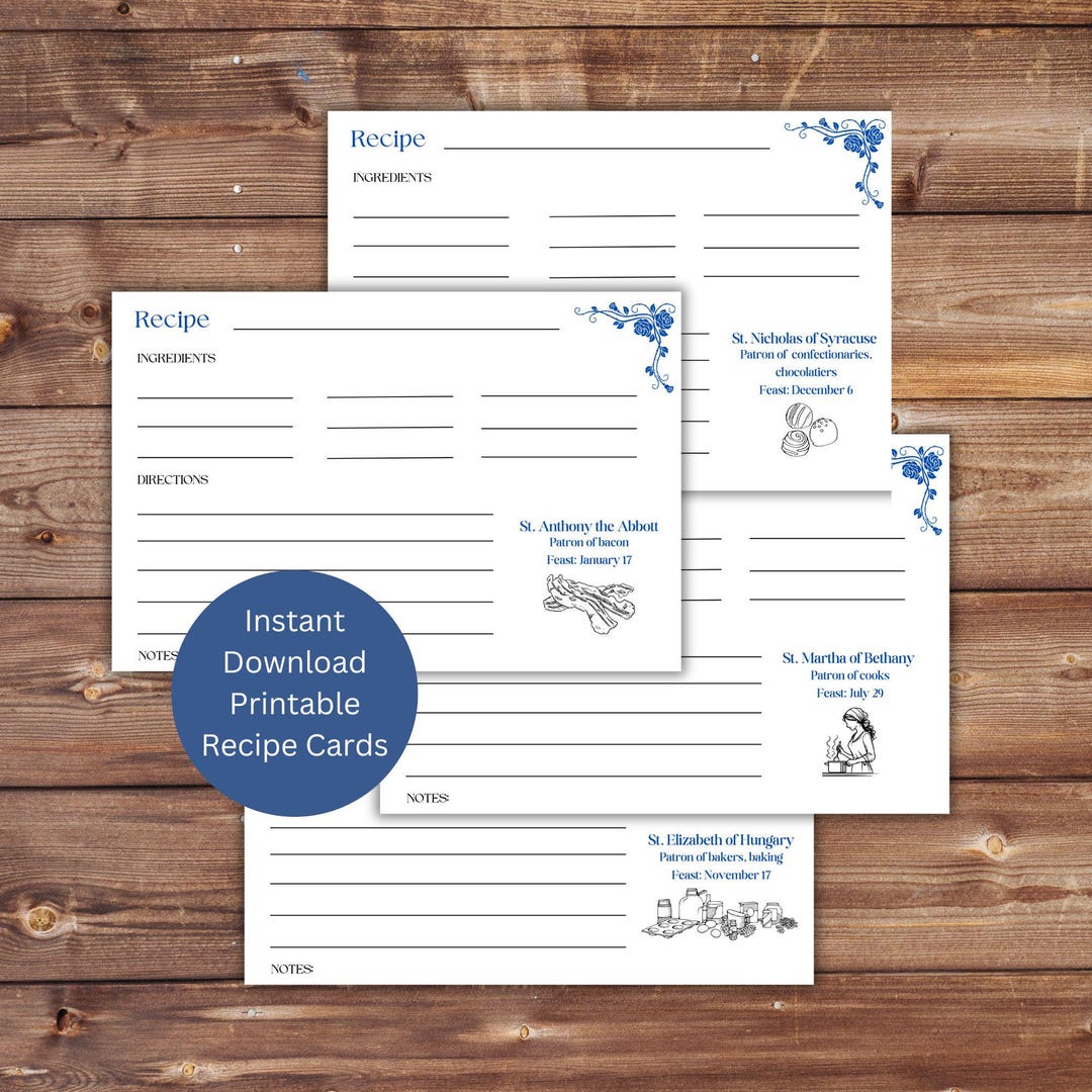 Printable Catholic Recipe Cards, 12 Blank Kitchen Cards Featuring ...