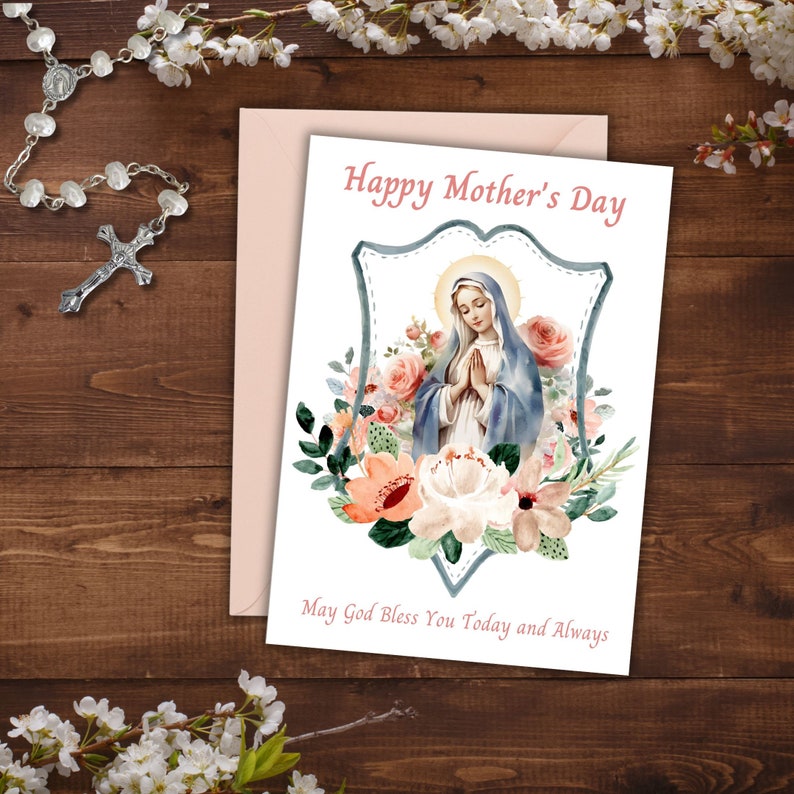Printable Catholic Mother's Day Card, Marian Greeting and Blessings for ...