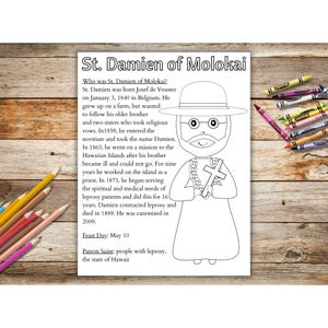 St. Damien of Molokai Coloring Page, Printable Saint Coloring, Catholic ...