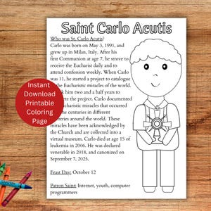 Printable St. Carlo Acutis Coloring Page, Catholic Kid's Saint Activity ...