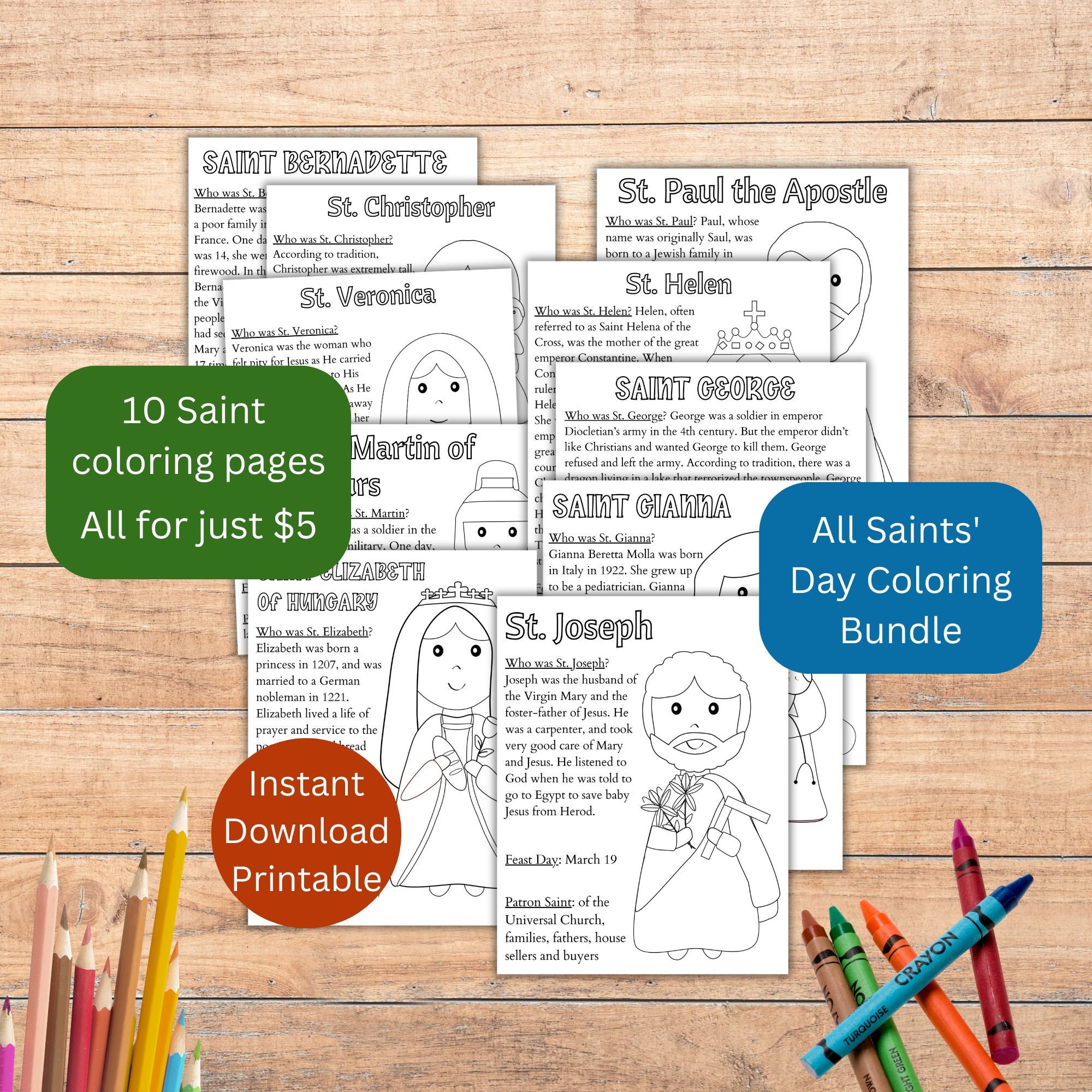 All Saints' Day Coloring Pages Bundle, Catholic Saints Printable ...