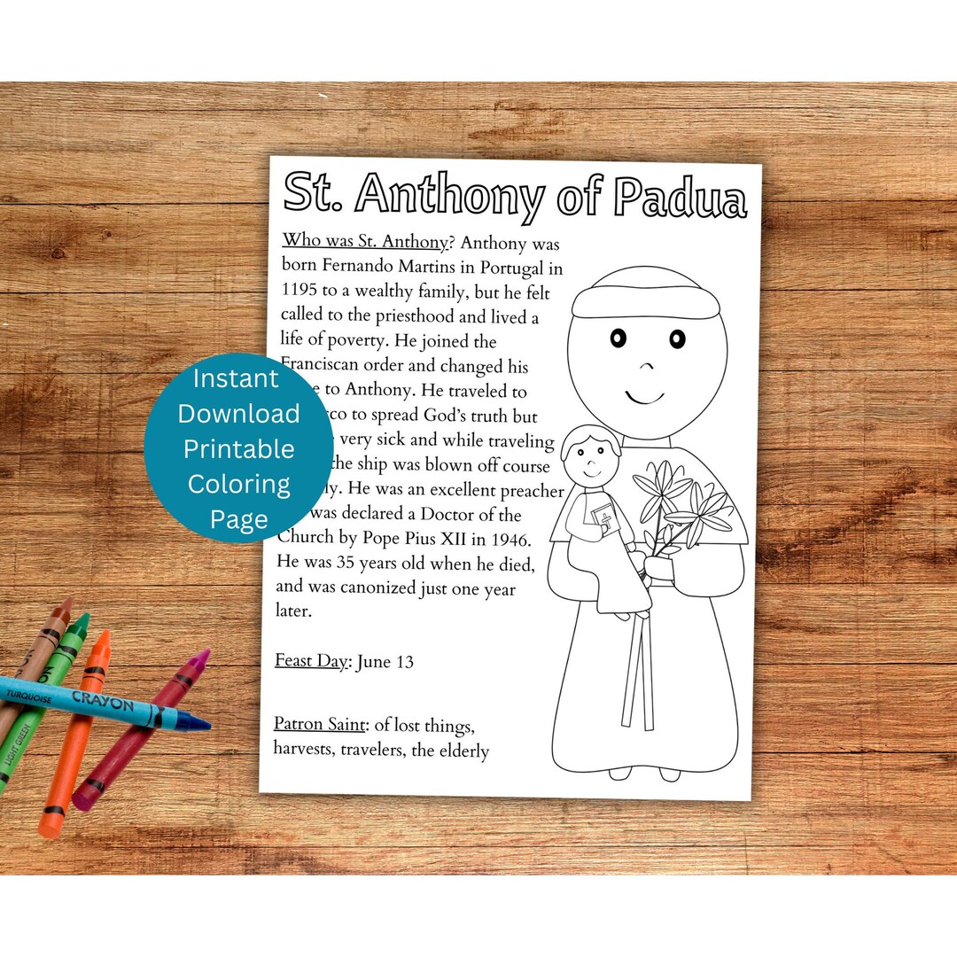 St. Anthony of Padua Coloring Page, Printable Saint Coloring, Catholic ...