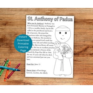 St. Anthony of Padua Coloring Page, Printable Saint Coloring, Catholic ...