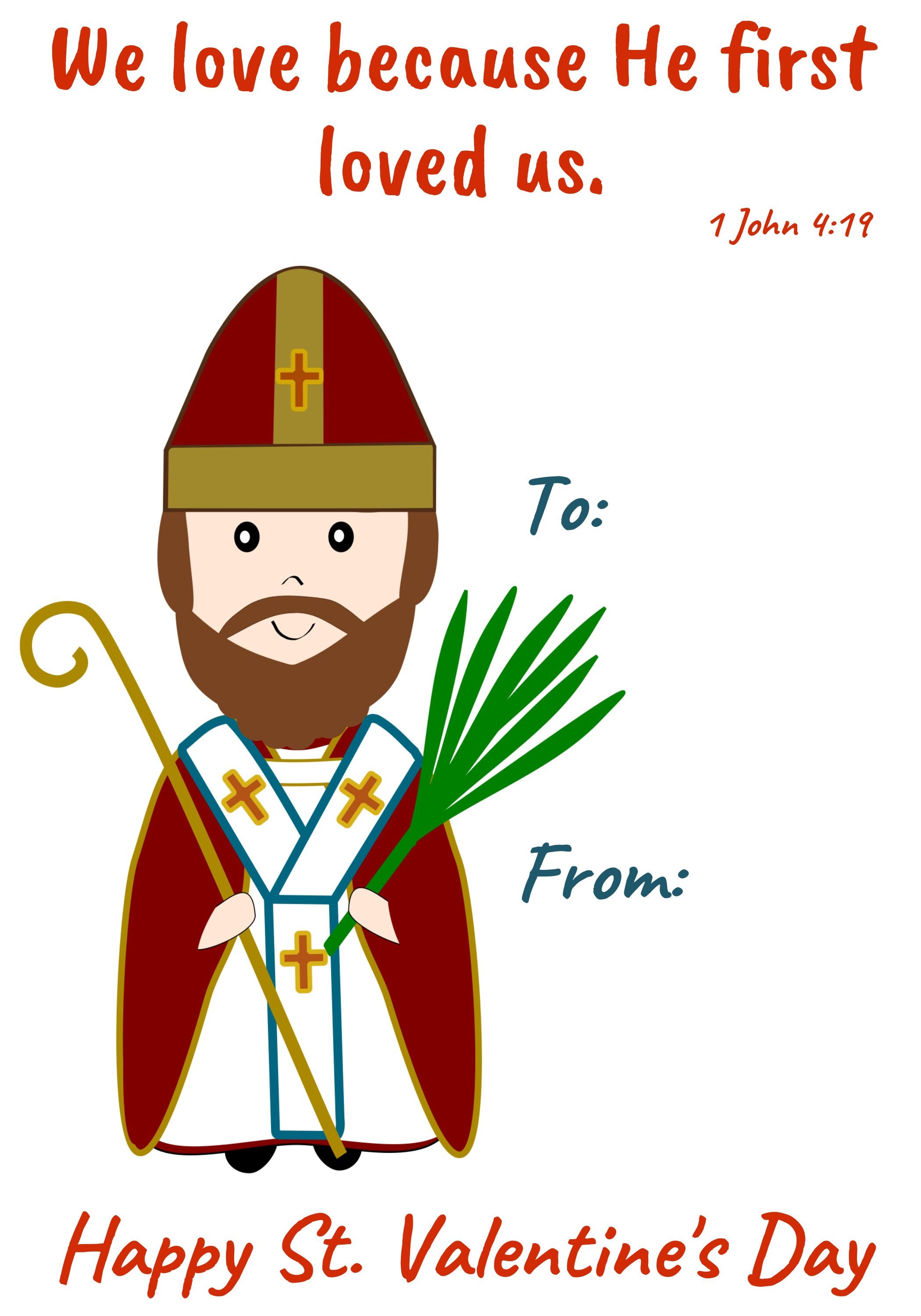 St. Valentine's Day Printable Card, Catholic Saint Party Favor, Kid's ...