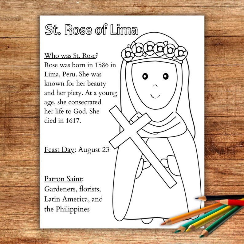 St. Rose of Lima Coloring Page / Printable Saint Coloring Page ...