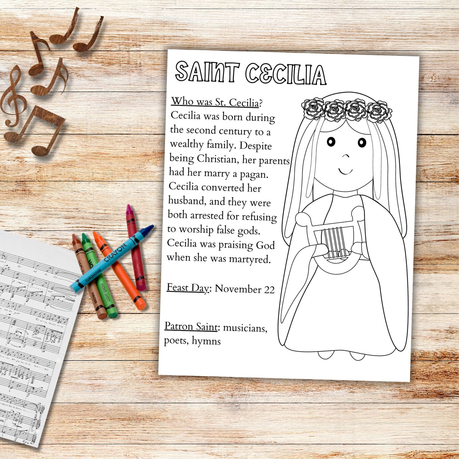 St. Cecilia Coloring Page / Printable Coloring Page / Saint Coloring ...