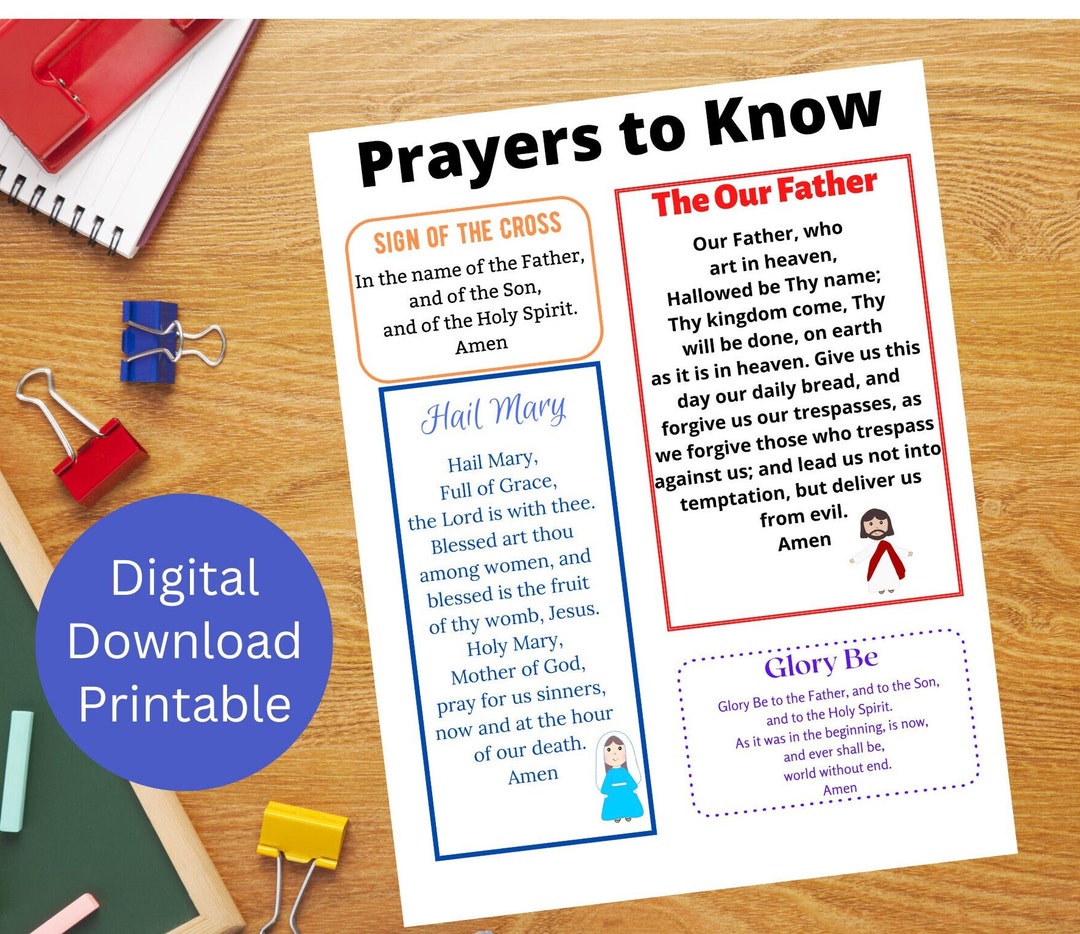 Catholic Prayers Printable / Prayers for Children / Common Catholic Prayers / Our Father / Hail ...