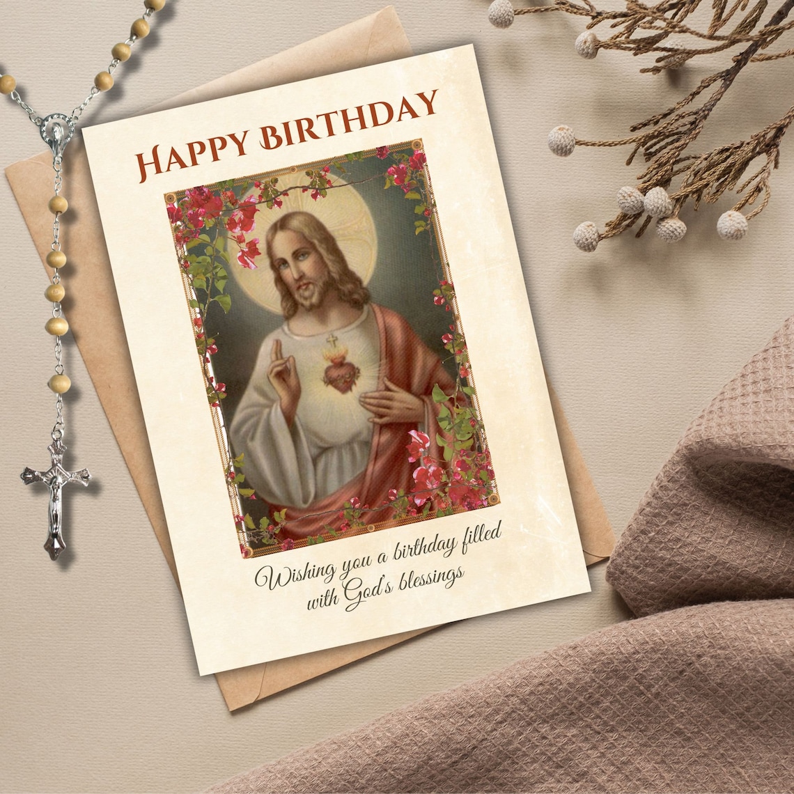 Printable Catholic Birthday Card, Sacred Heart of Jesus Greeting ...