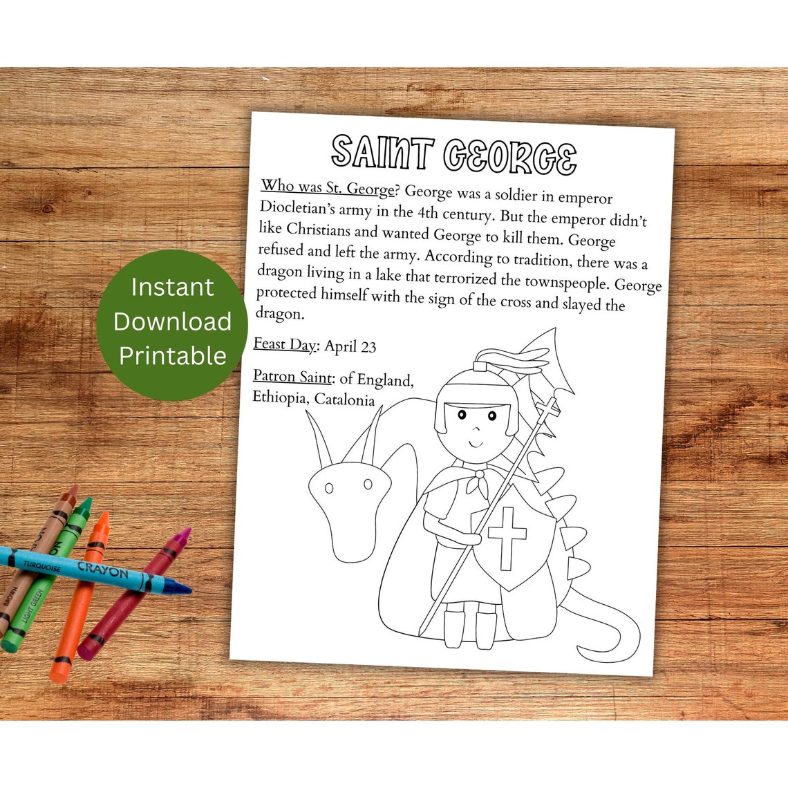 St. George Coloring Page, Printable Saint Coloring, Catholic Kid's ...
