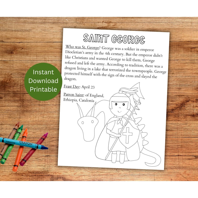 St. George Coloring Page, Printable Saint Coloring, Catholic Kid's ...