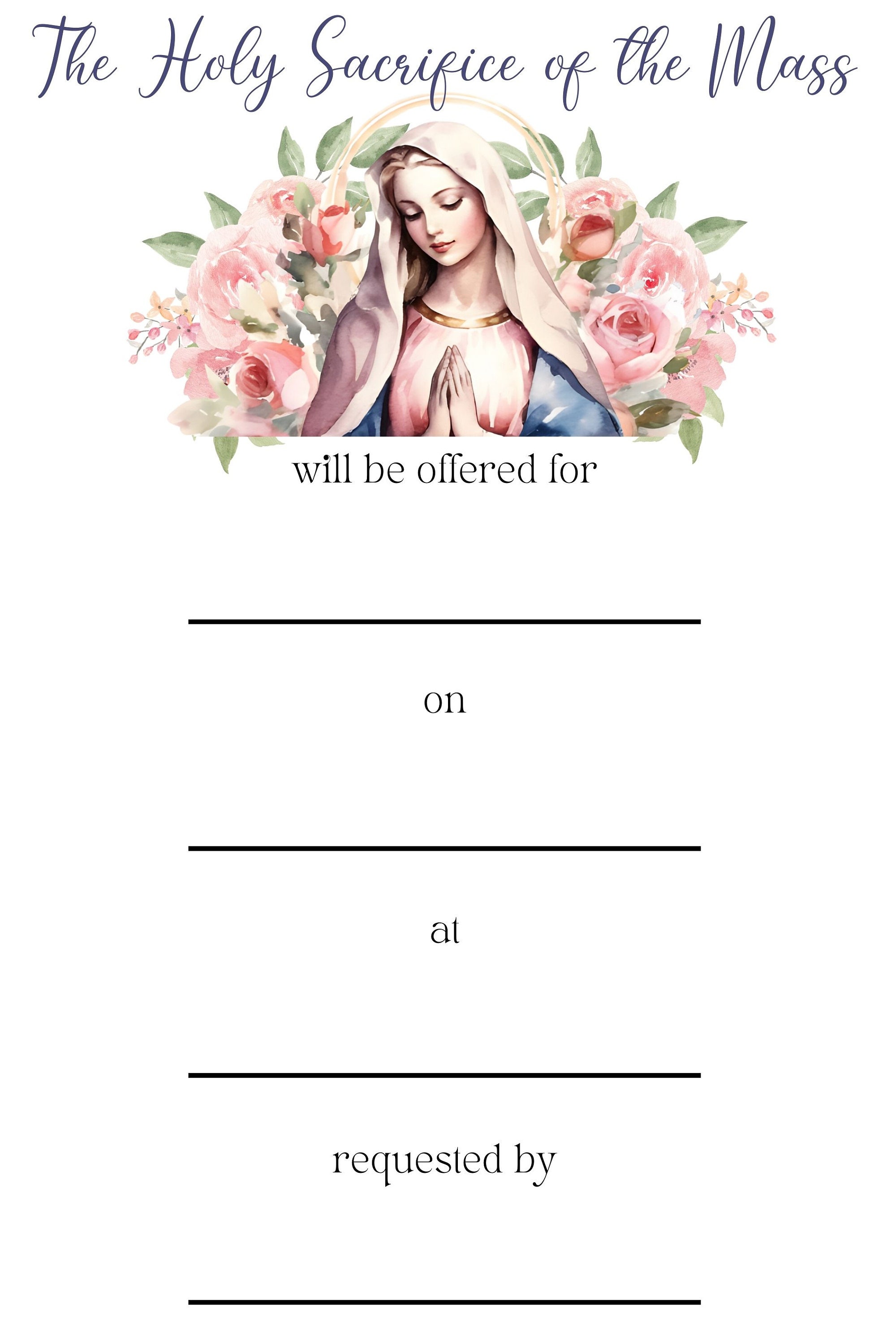 Mass Intention Card / Catholic Mass Card / Printable Mass Card ...