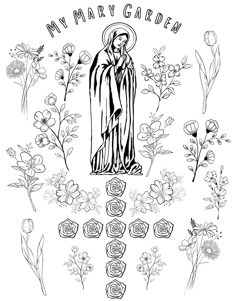 Mary Garden Coloring Page, Printable Marian Coloring, Catholic Kid's ...