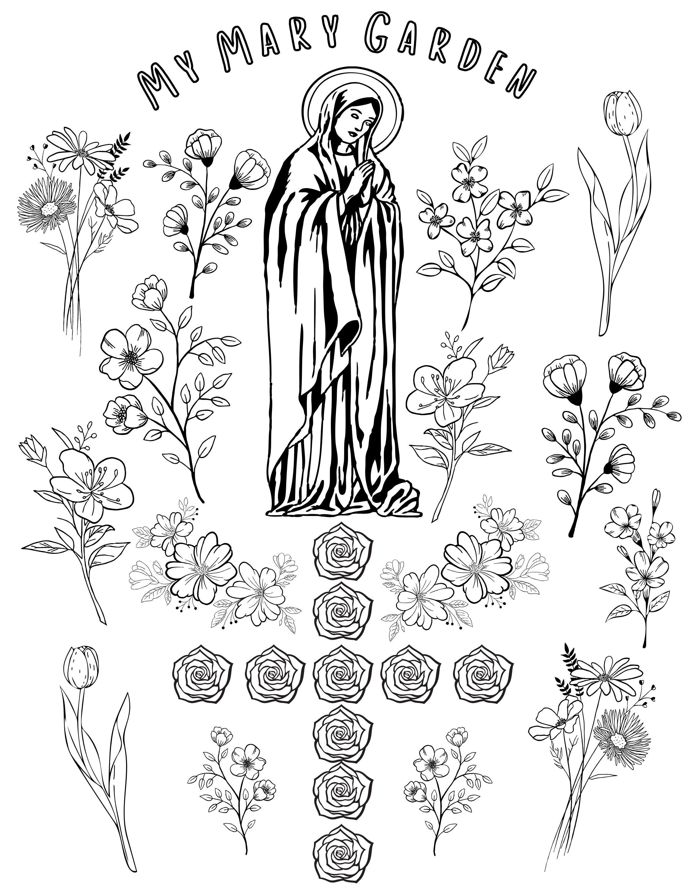 Mary Garden Coloring Page, Printable Marian Coloring, Catholic Kid's ...