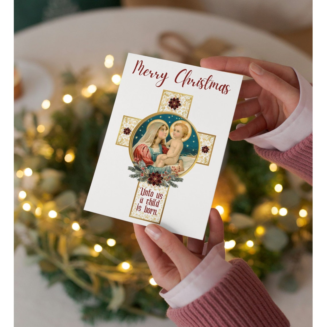 Printable Catholic Christmas Card, Nativity Greeting, Mary and Baby ...