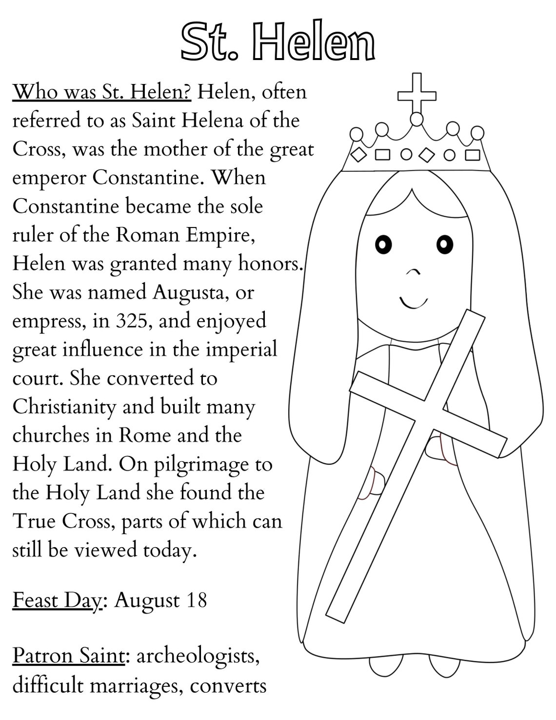 St. Helen Coloring Page, Printable Saint Coloring, St. Helena of the ...