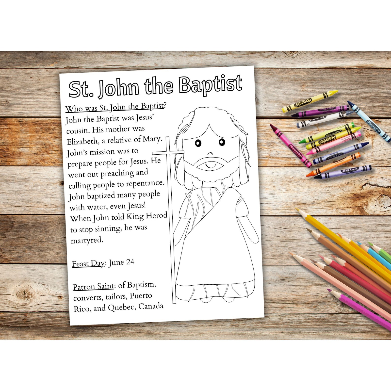 St. John the Baptist Coloring Page, Printable Saint Coloring, Catholic ...