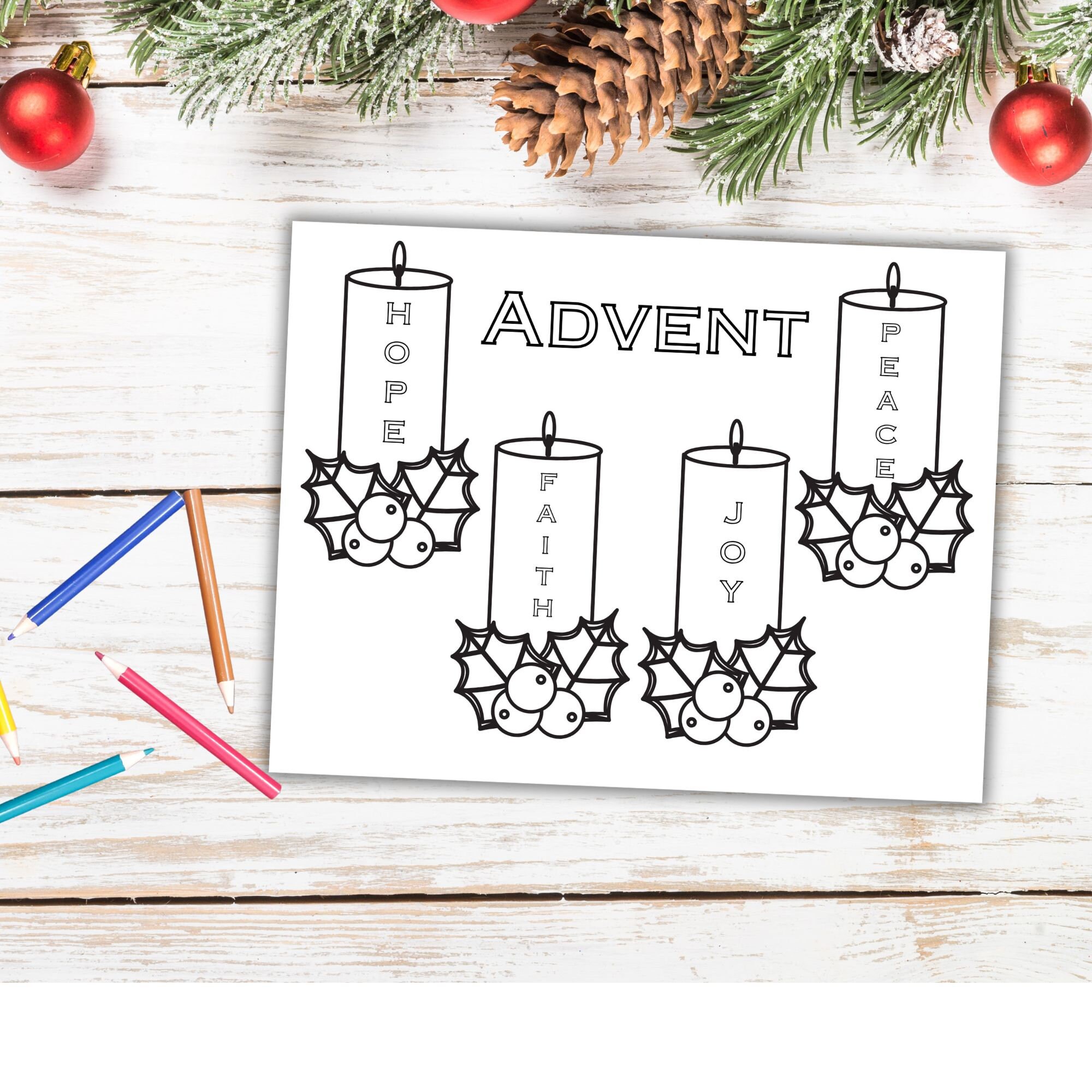 Advent Wreath Printable Coloring Page, Catholic Kids Activity Instant ...