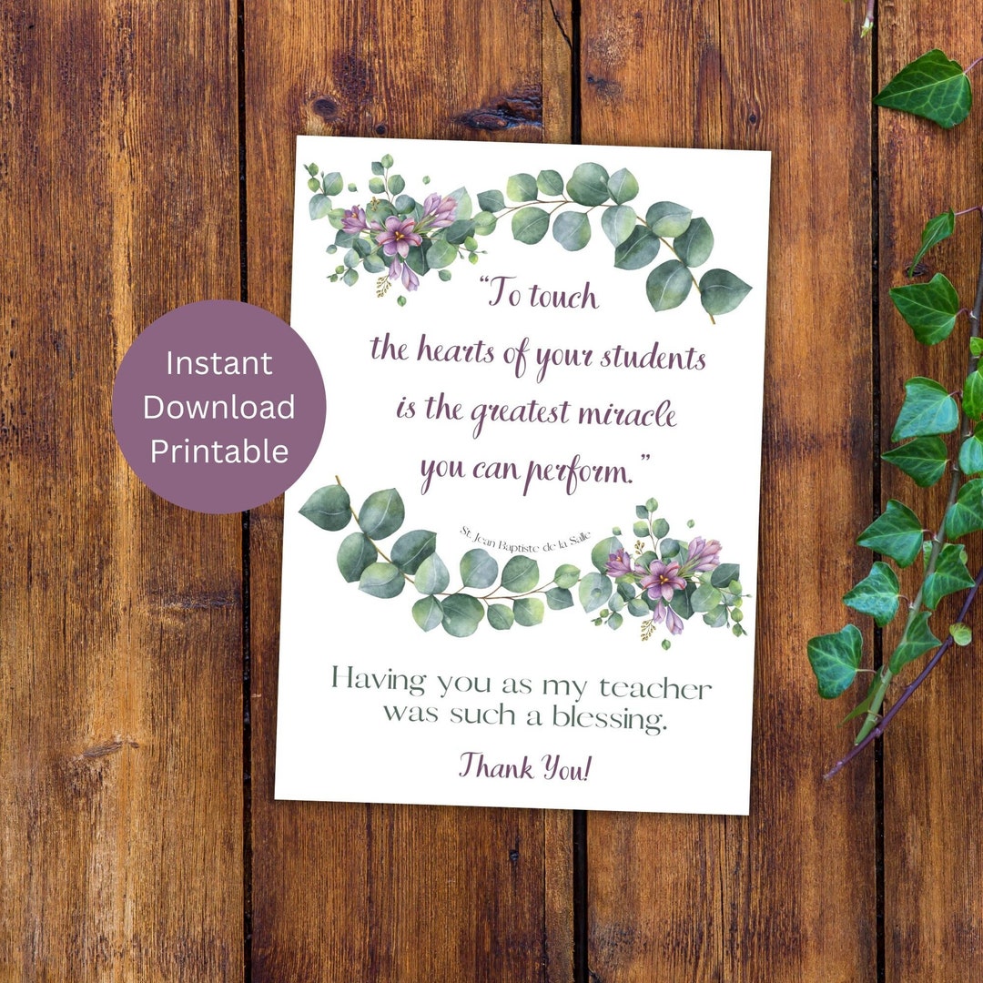 Printable Catholic Teacher Thank You Card, Saint Quote Greeting ...