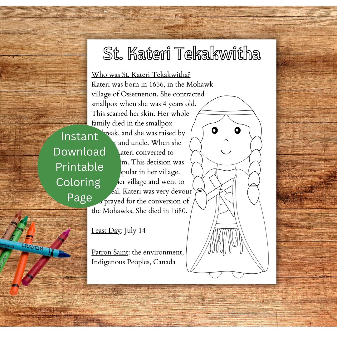 St. Kateri Tekakwitha Coloring Page, Printable Saint Coloring, Catholic ...