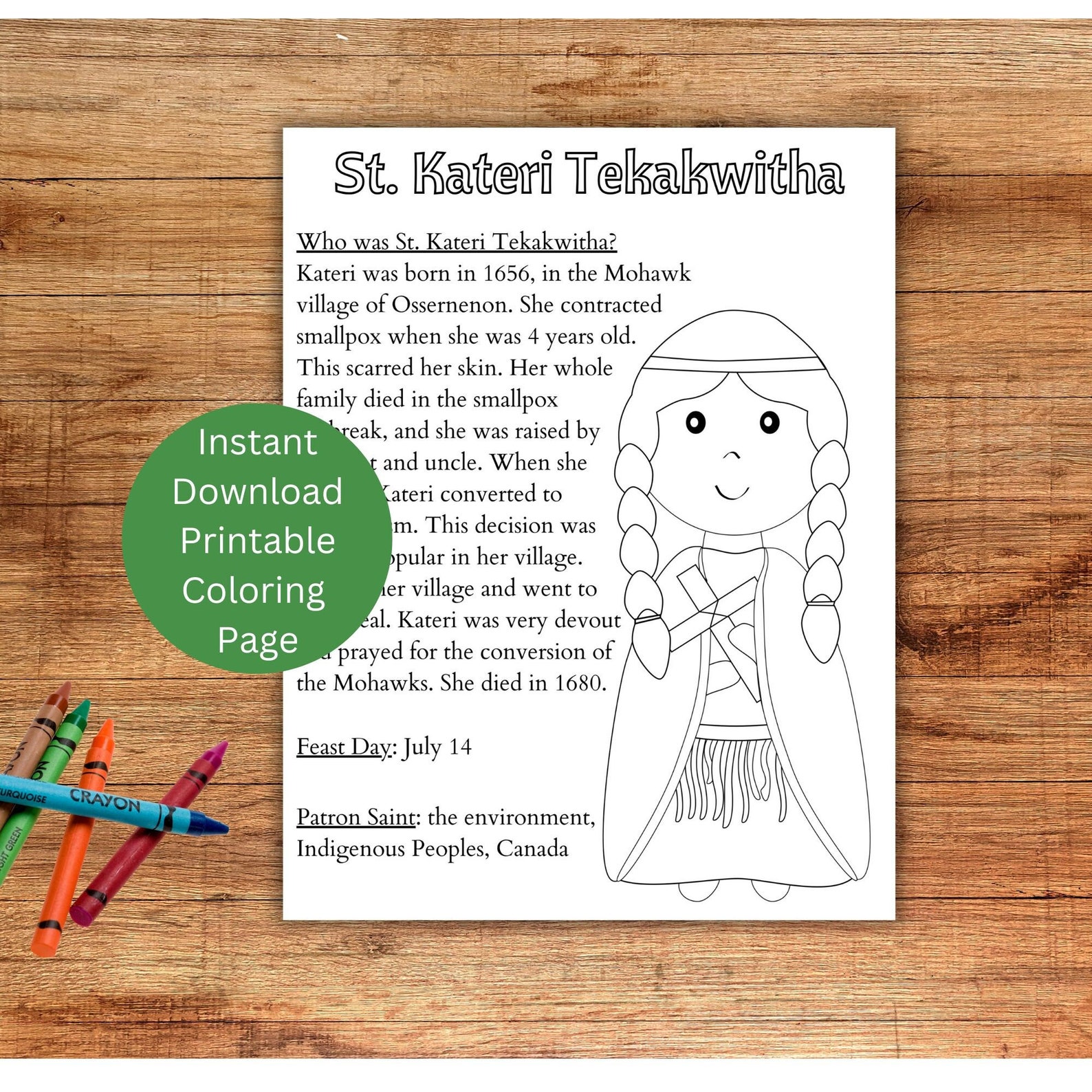 St. Kateri Tekakwitha Coloring Page, Printable Saint Coloring, Catholic ...