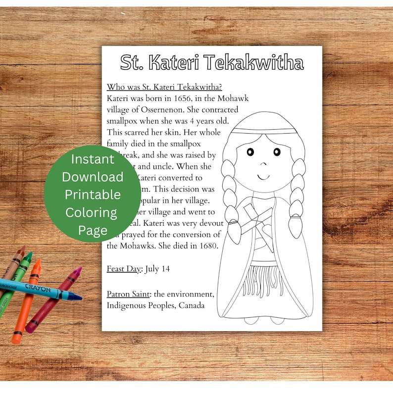 St. Kateri Tekakwitha Coloring Page, Printable Saint Coloring, Catholic ...