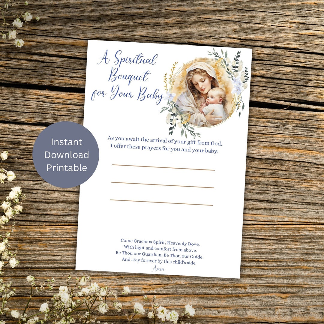Catholic Baby Shower Spiritual Bouquet, Expectant Mother Prayer Card ...