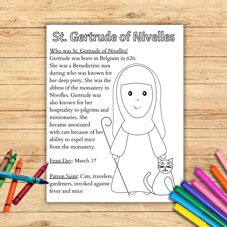 St. Gertrude of Nivelles Coloring Page, Printable Saint Coloring ...