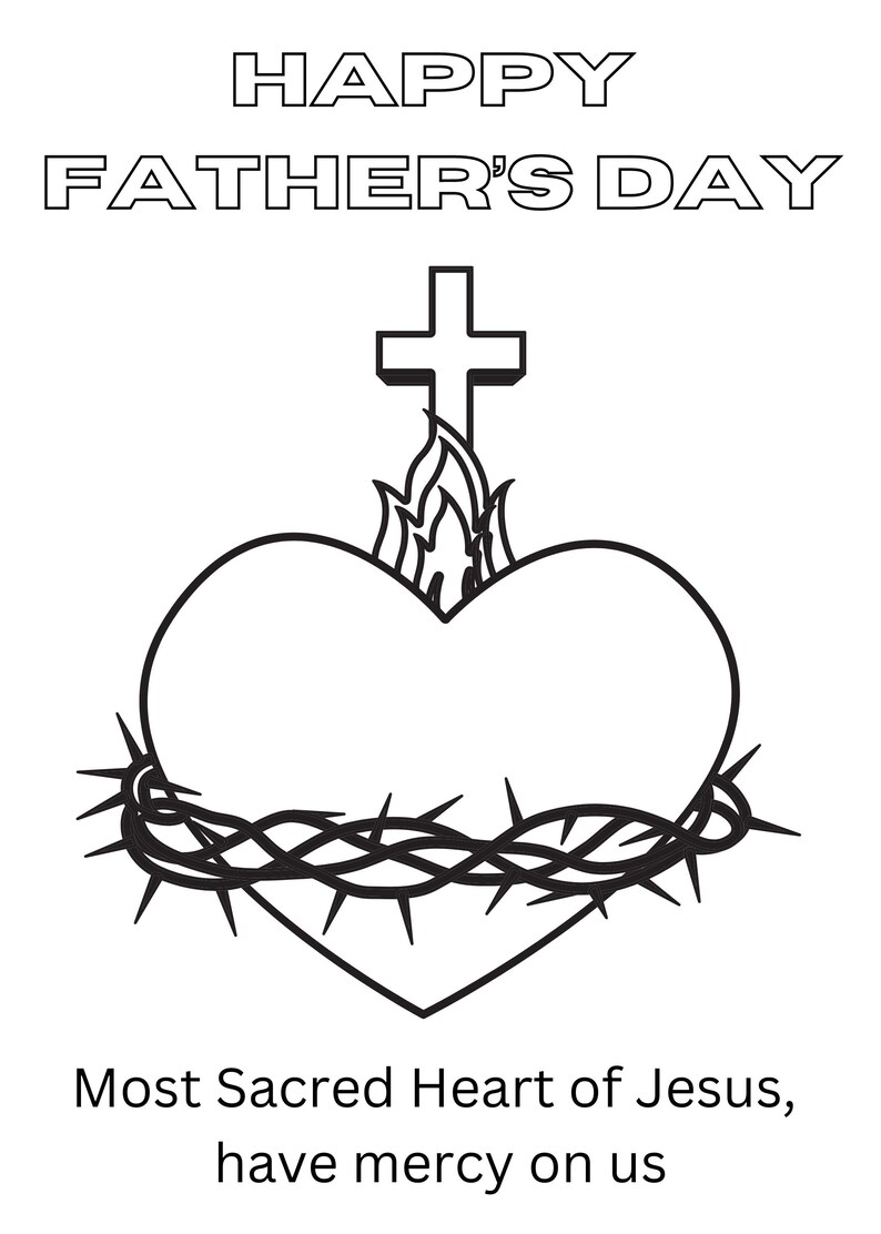 Catholic Father's Day Coloring Card, Printable Sacred Heart of Jesus ...