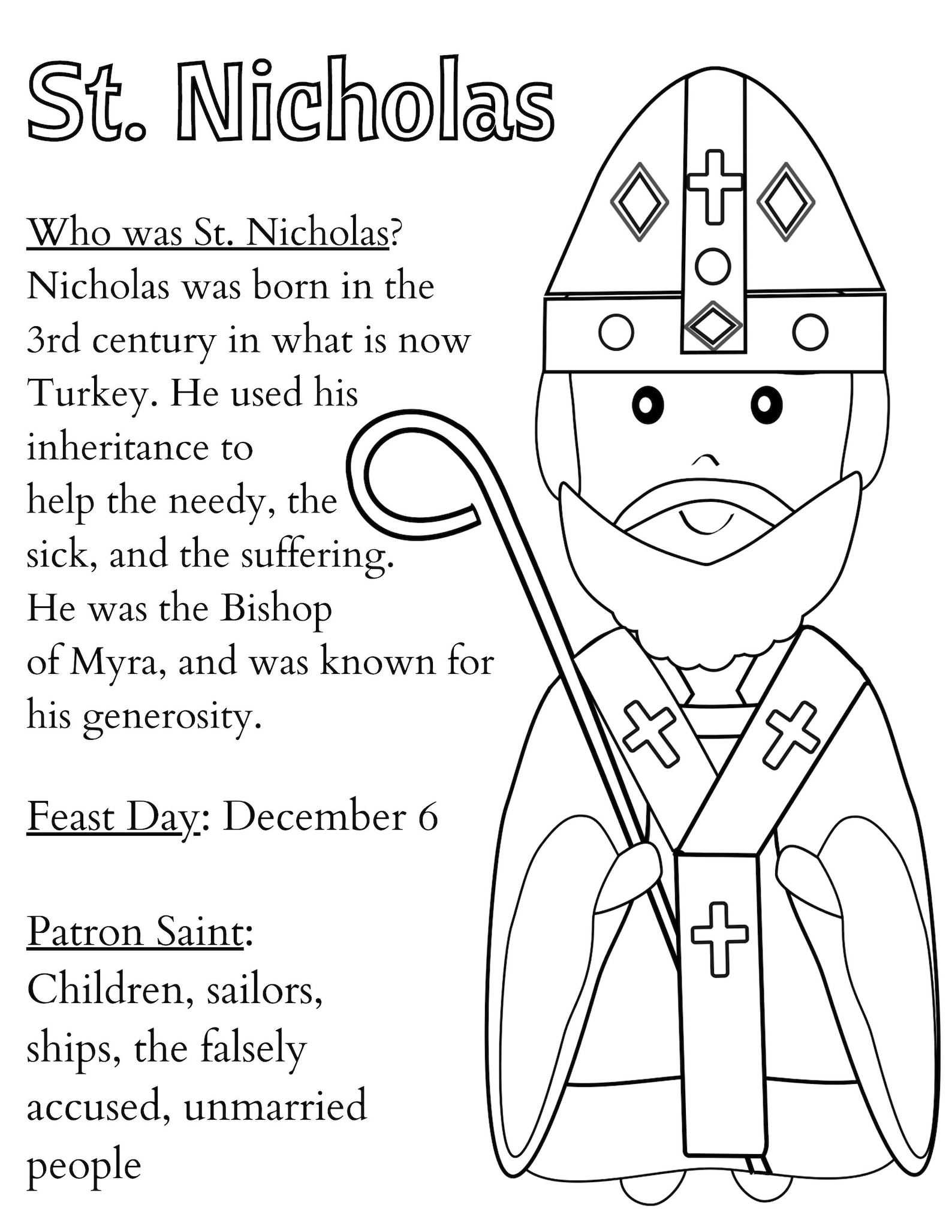 St. Nicholas Coloring Page / Printable Coloring Page / Saint Coloring ...