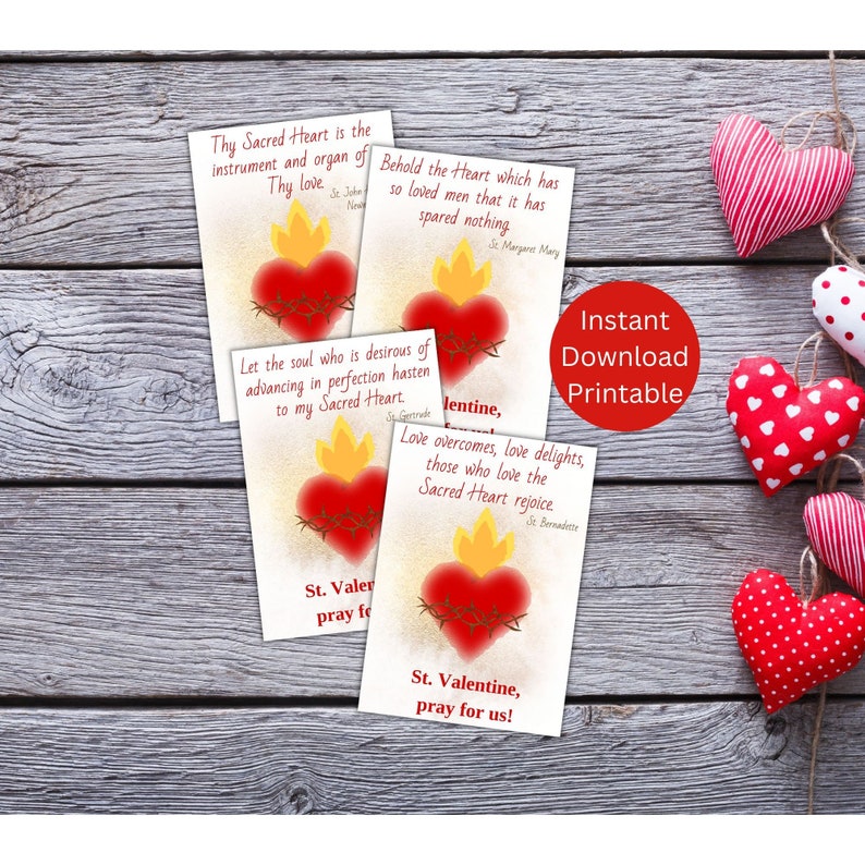 St. Valentine's Day Printable Cards, Sacred Heart Valentines, Catholic ...