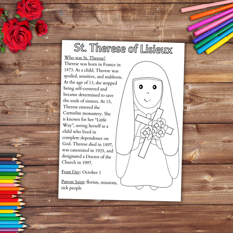 St. Therese of Lisieux Coloring Page, Printable Saint Coloring ...