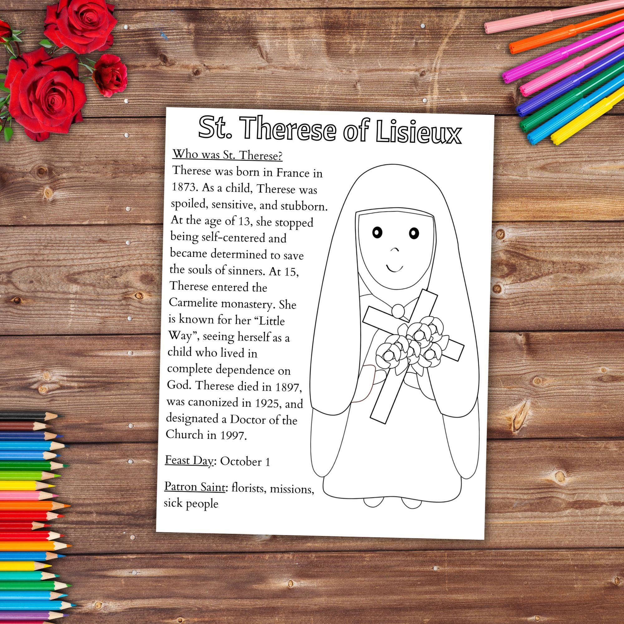 St. Therese of Lisieux Coloring Page, Printable Saint Coloring ...
