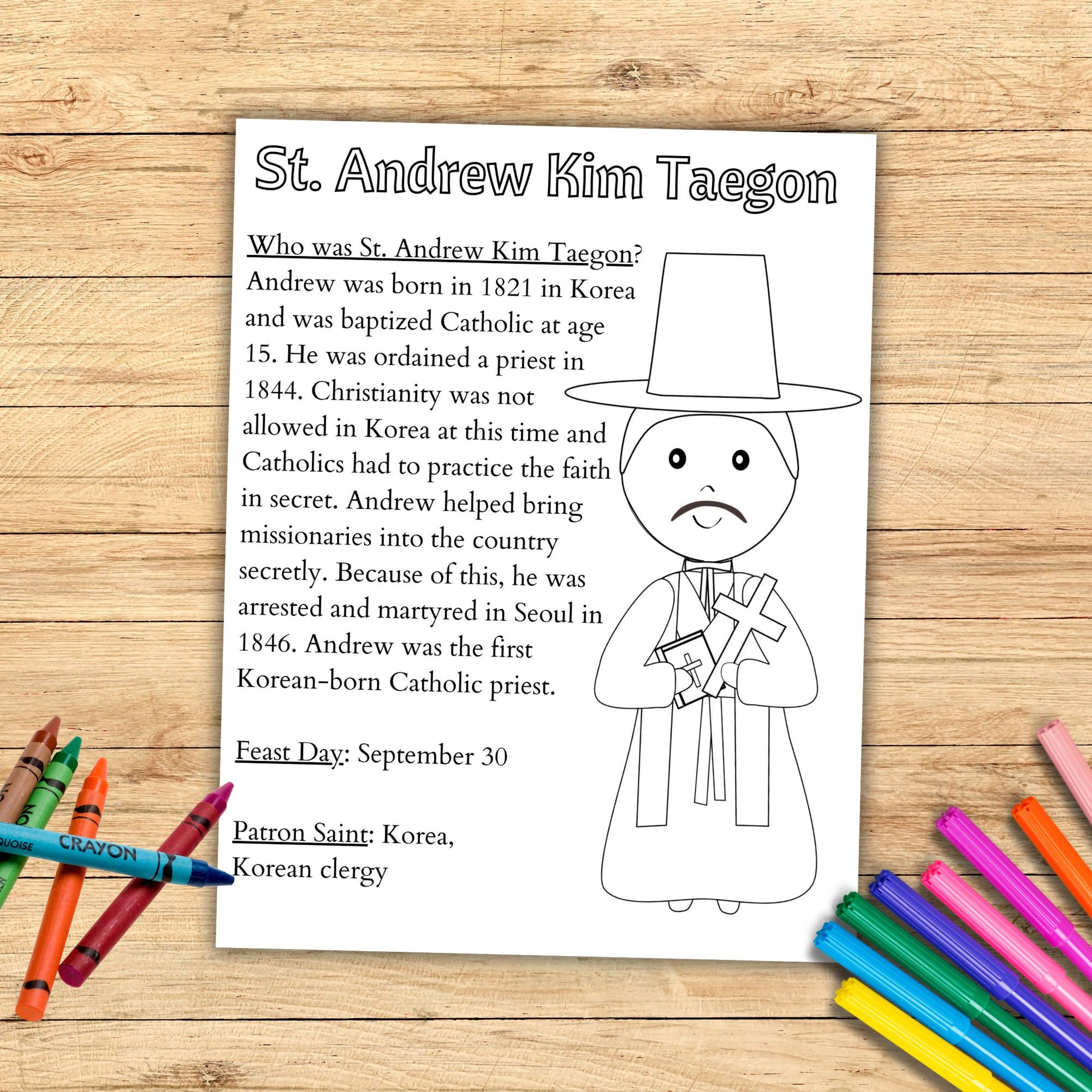 Printable September Saint Coloring Pictures, St. Andrew Kim Taegon, St ...