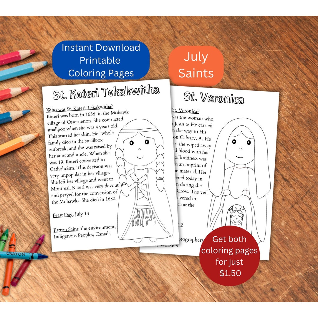 Printable July Saint Coloring Pictures, St. Kateri and St. Veronica ...