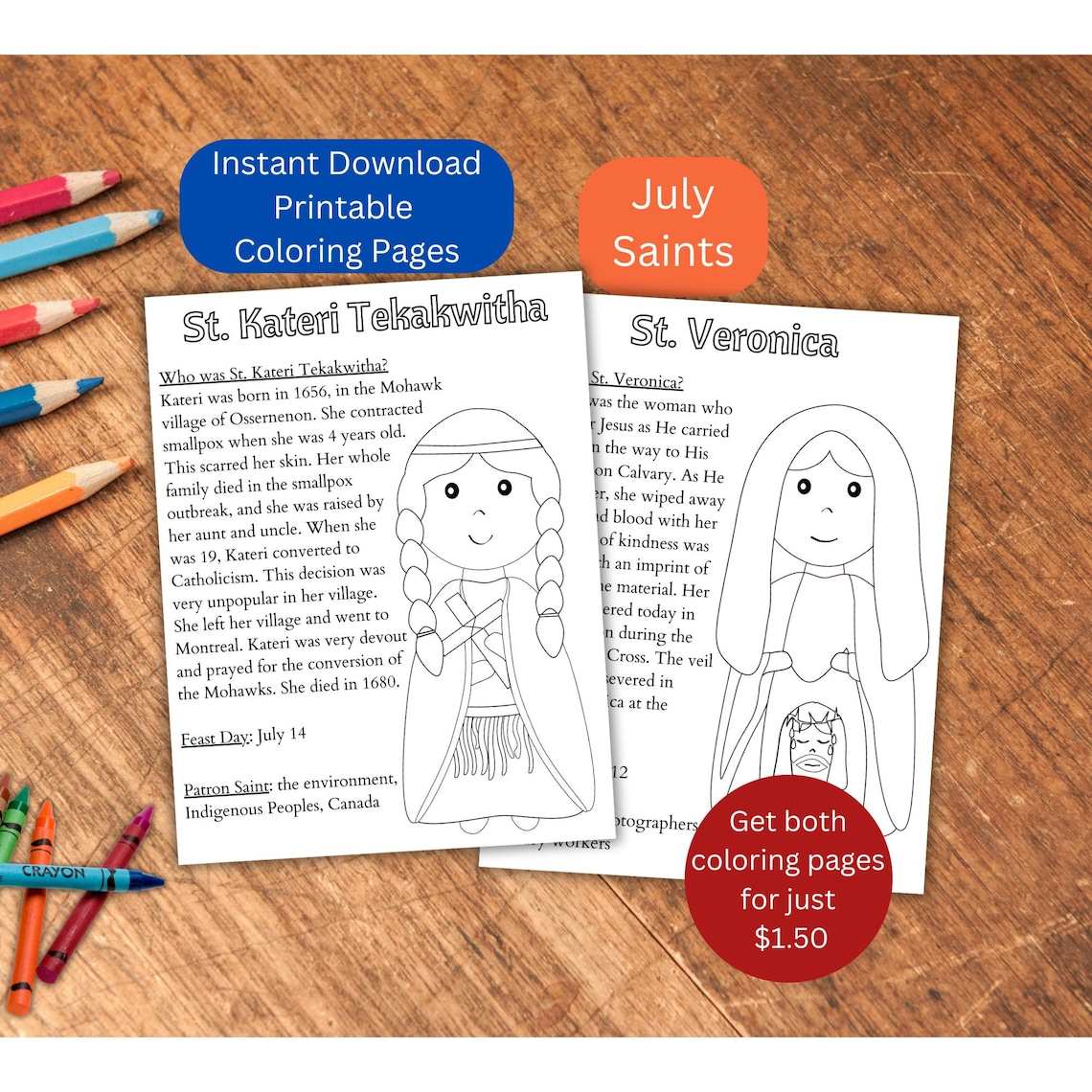 Printable July Saint Coloring Pictures, St. Kateri and St. Veronica ...