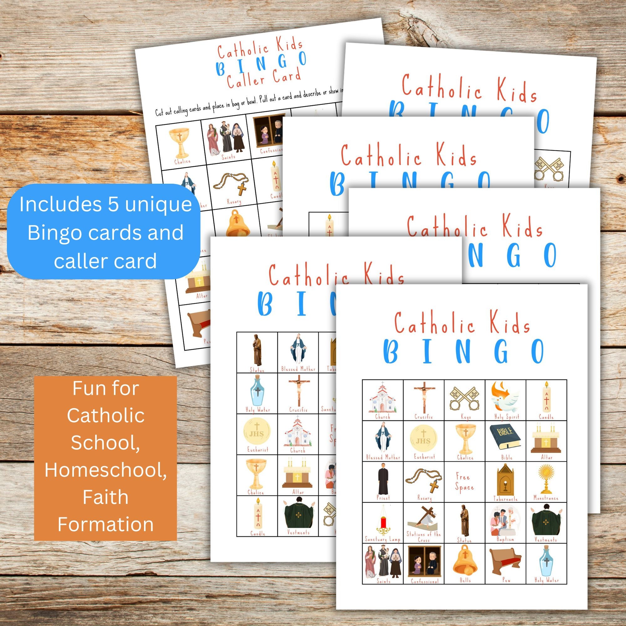 Catholic Bingo, Printable Bingo Cards, Catholic Kid's Activity ...
