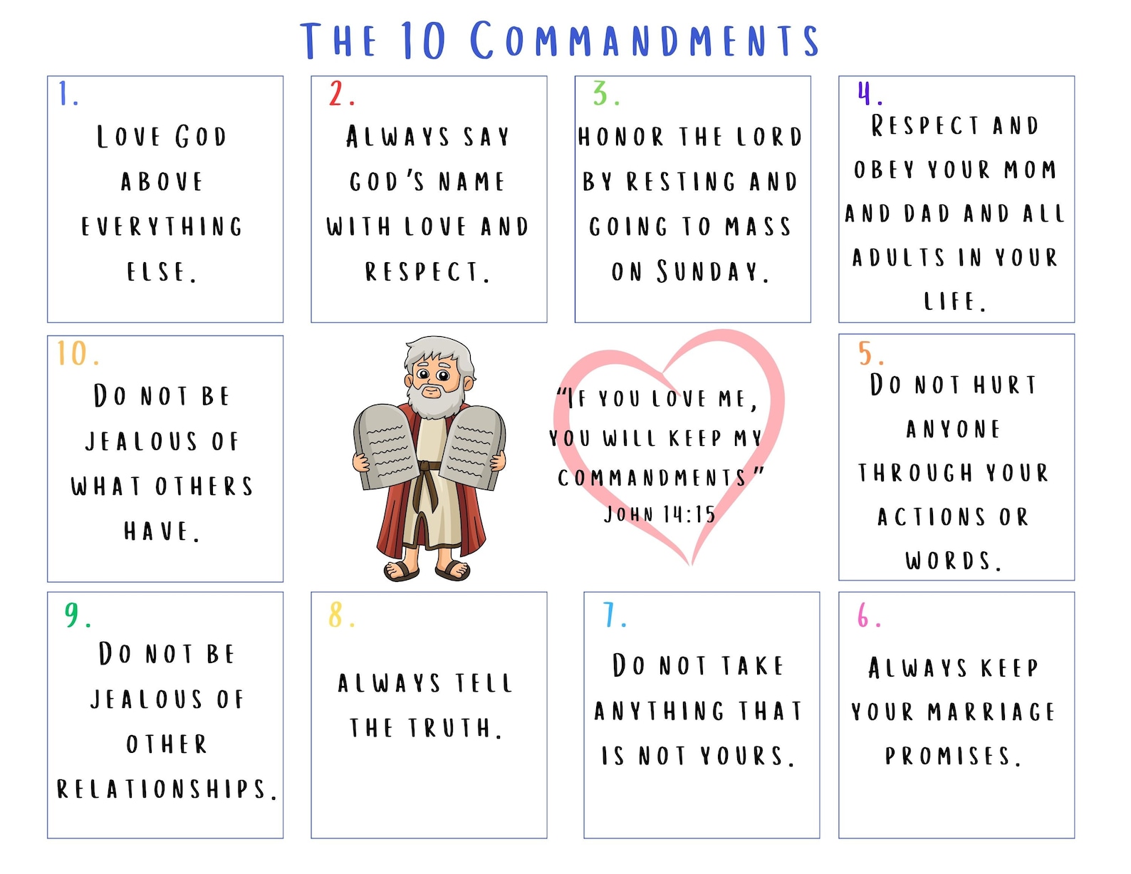 Catholic Ten Commandments for Kids, Catholic Printable Poster, Faith ...