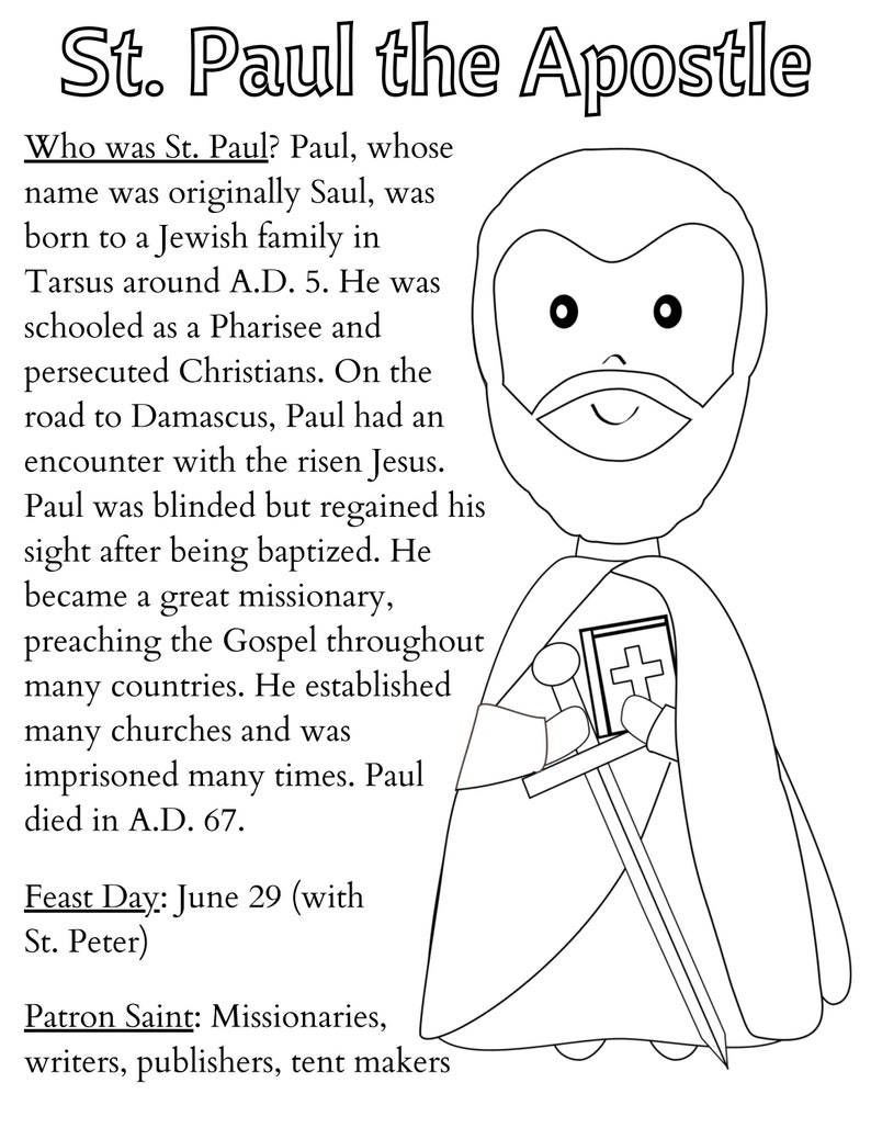 Printable Saint Peter and Saint Paul Coloring Pages, Catholic Saints ...